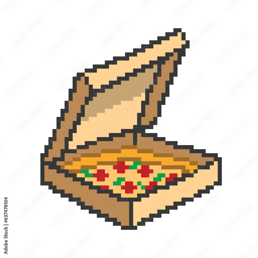 vector illustration 8bit pixel art of pizza in a brown opened box ready ...