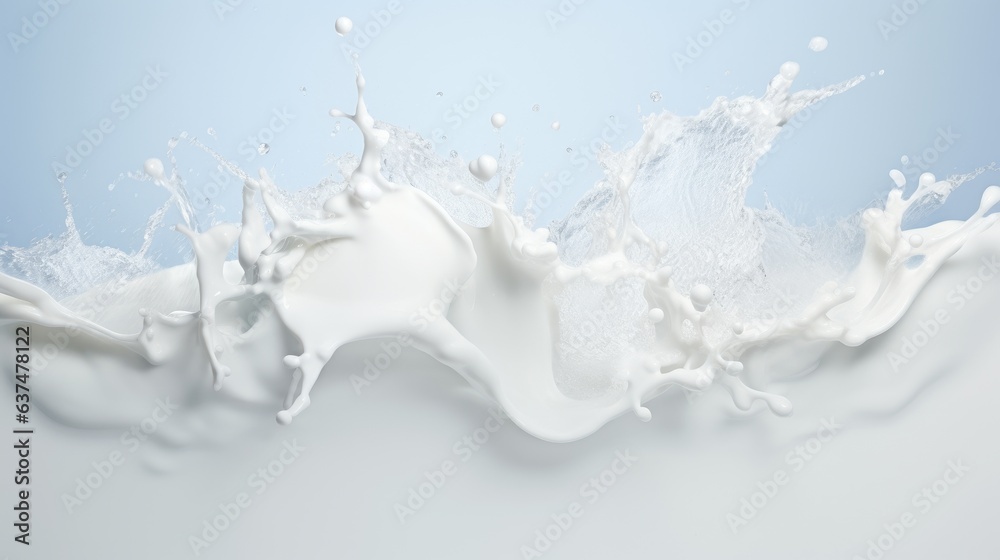Waves of milk, milk splashes, blue background, minimalist ...