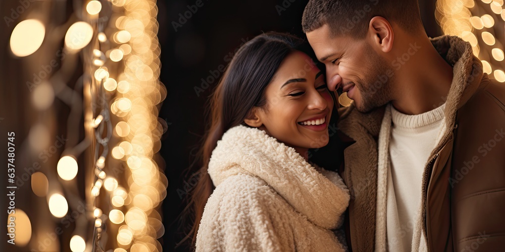 describing a young couple snuggling in winter clothes enjoying the ...