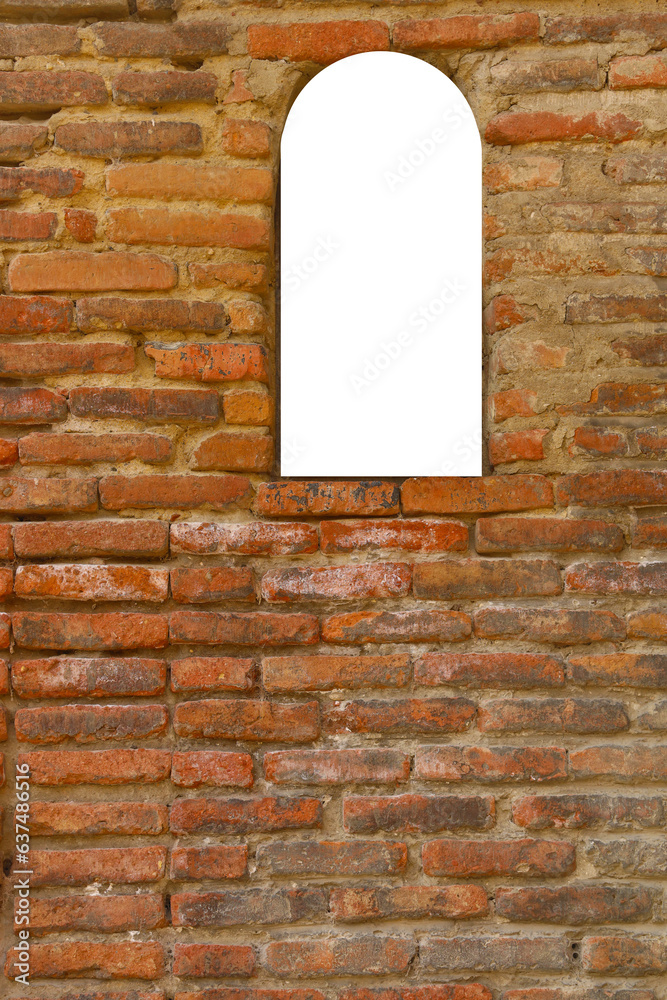 Old historical European medieval arch brick window. isolated on white ...