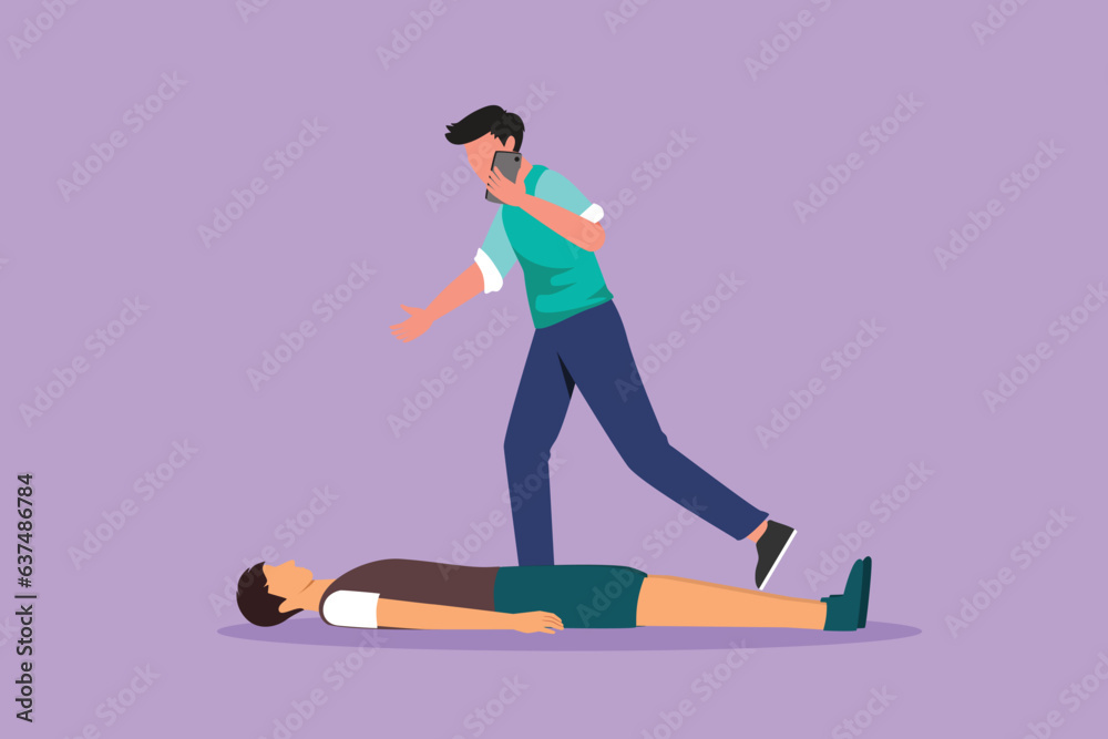 Graphic flat design drawing fainting person. Emergency situation ...