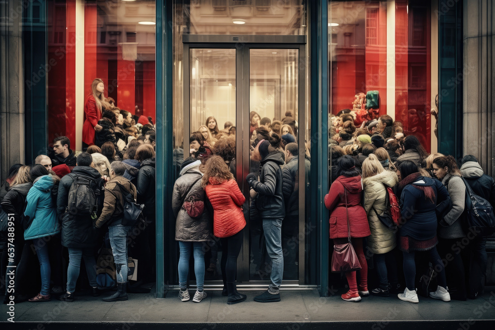 Crowded stores and long queues Stock Photo | Adobe Stock
