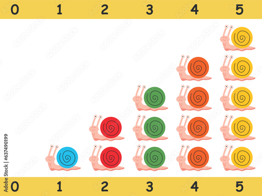 Printable poster with numbers from 0 to 5 for kids with snail. Set of ...