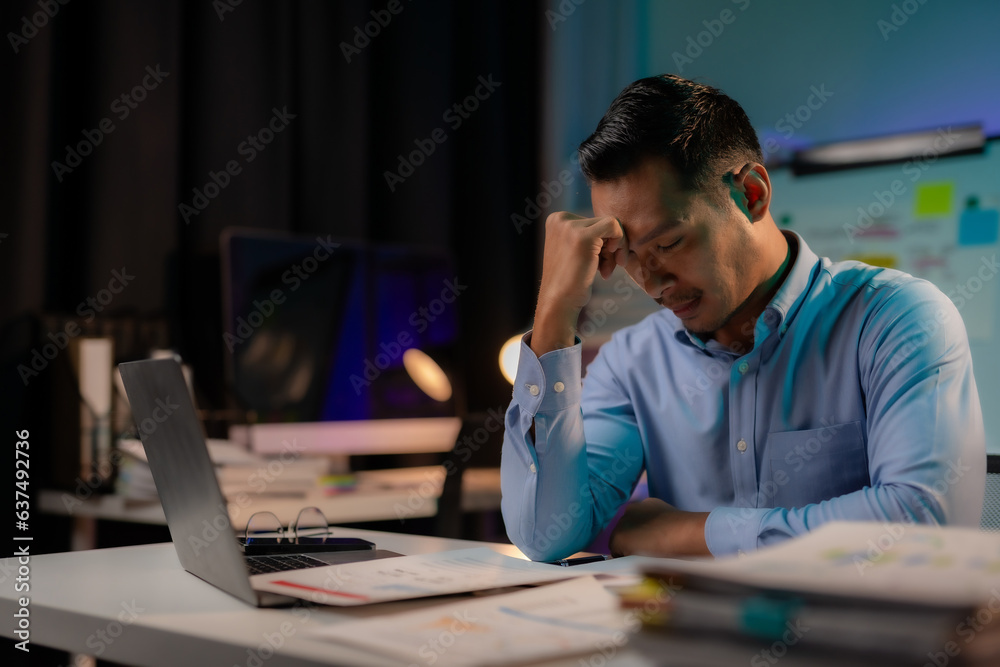 Asian businessman or employee feels like going crazy after hard work ...