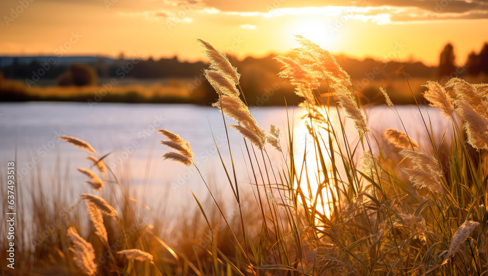 Sunrise over a river with rocks along the river, sunshine on the river ...
