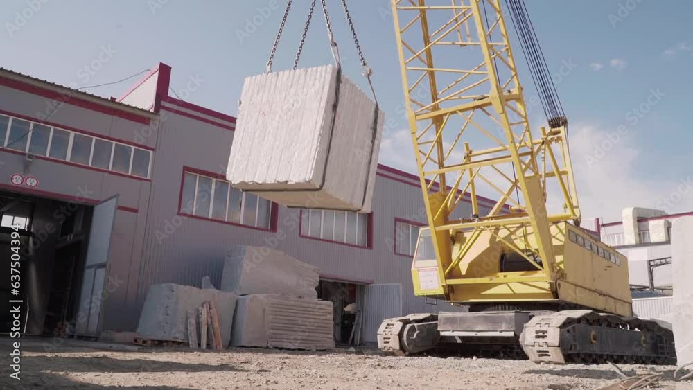 Crane Machine Lifts Heavy Mineral Stone Block Moving It Closer To ...