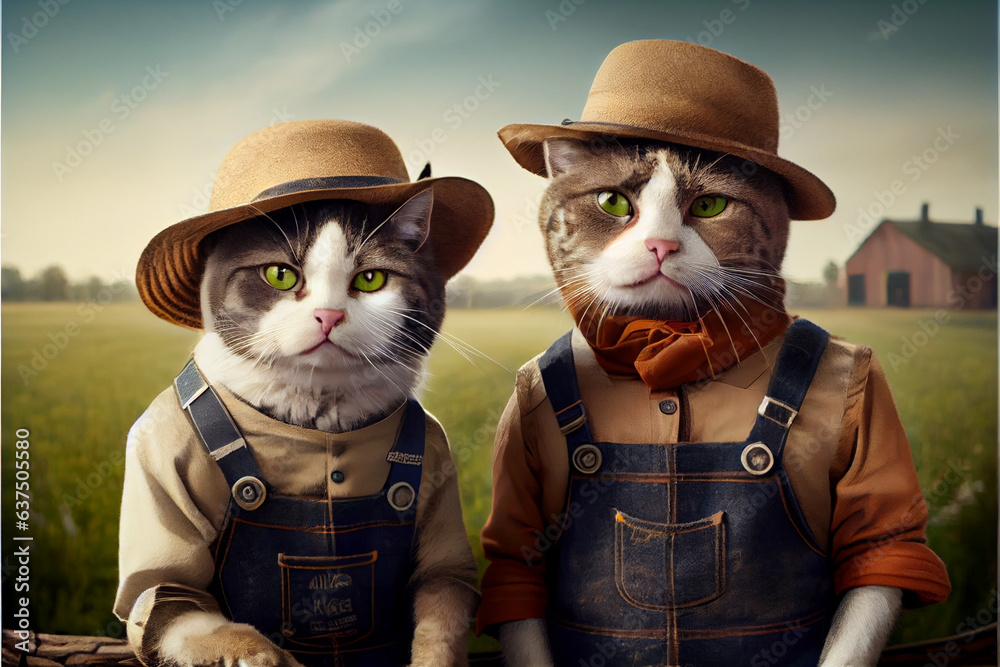 A married family couple of cats, husband and wife, are dressed as ...