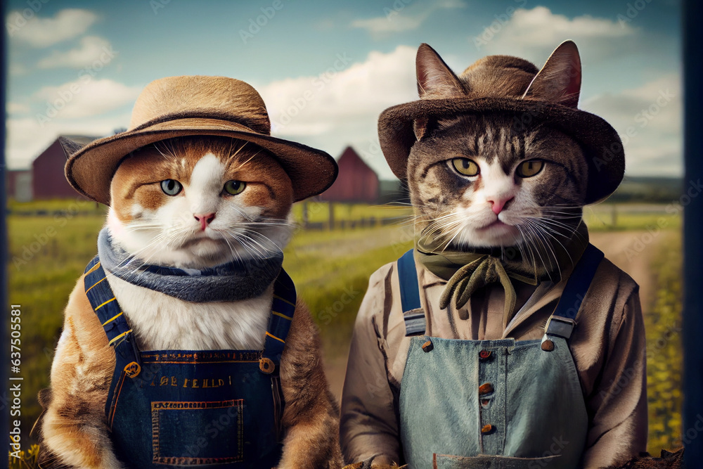 A married family couple of cats, husband and wife, are dressed as ...