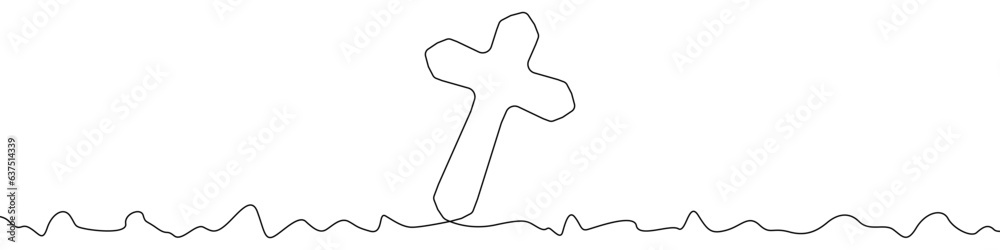 Cross icon line continuous drawing vector. One line Christian cross ...