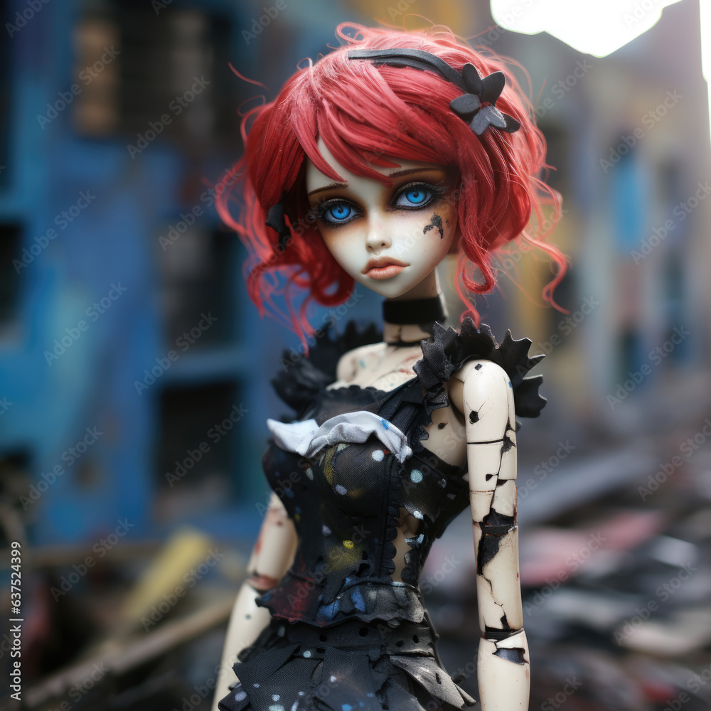 Unusual toy doll with gorgeous vivid red ginger hair that fell into ...
