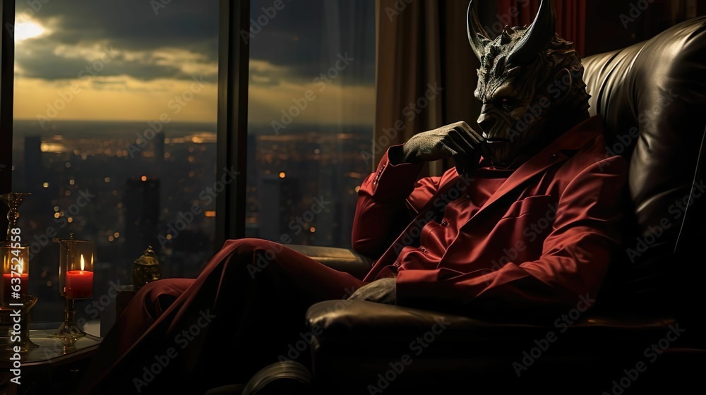 In an upscale city high-rise, the devil sits, deep in thought. This ...