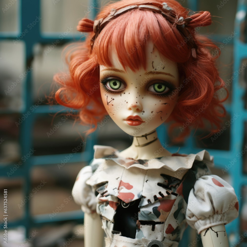 Unusual toy doll with gorgeous vivid red ginger hair that fell into ...