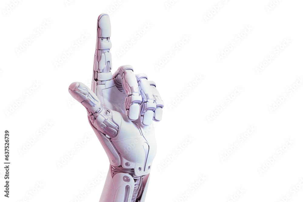White cyborg robotic hand pointing his finger - 3D rendering isolated ...