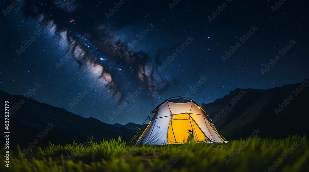 camping tent surrounded by nature. camping in the middle of the ...