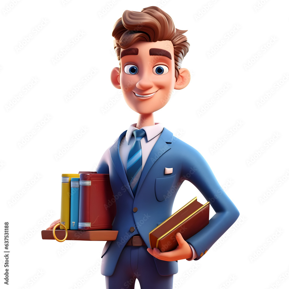 3d Young Lawyer wearing blue pant coat with nectie holding books of law ...