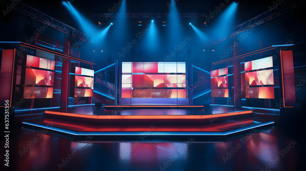 TV studio set. Hand edited generative AI. Tv or Cable new network live ...