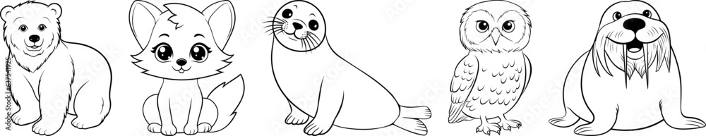 Arctic animals friendly cartoon characters collection. Polar bear ...