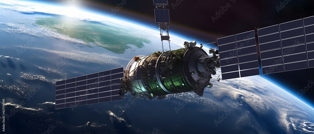 Concept of orbital solar power plant, sunlight into electricity Stock ...