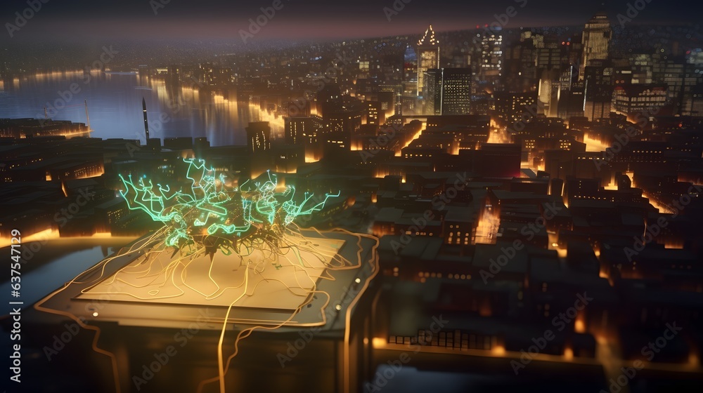 City civilization and neuro cell, urbann neural brain illustration ...