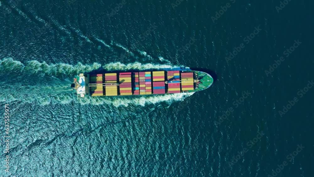Aerial top view large cargo vessel ships, freight ship full of ...