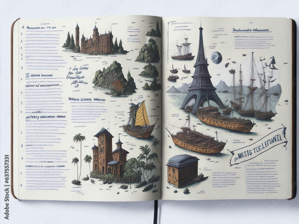 Wanderlust and travel. Hand-drawn World Map: An artistic image of a ...