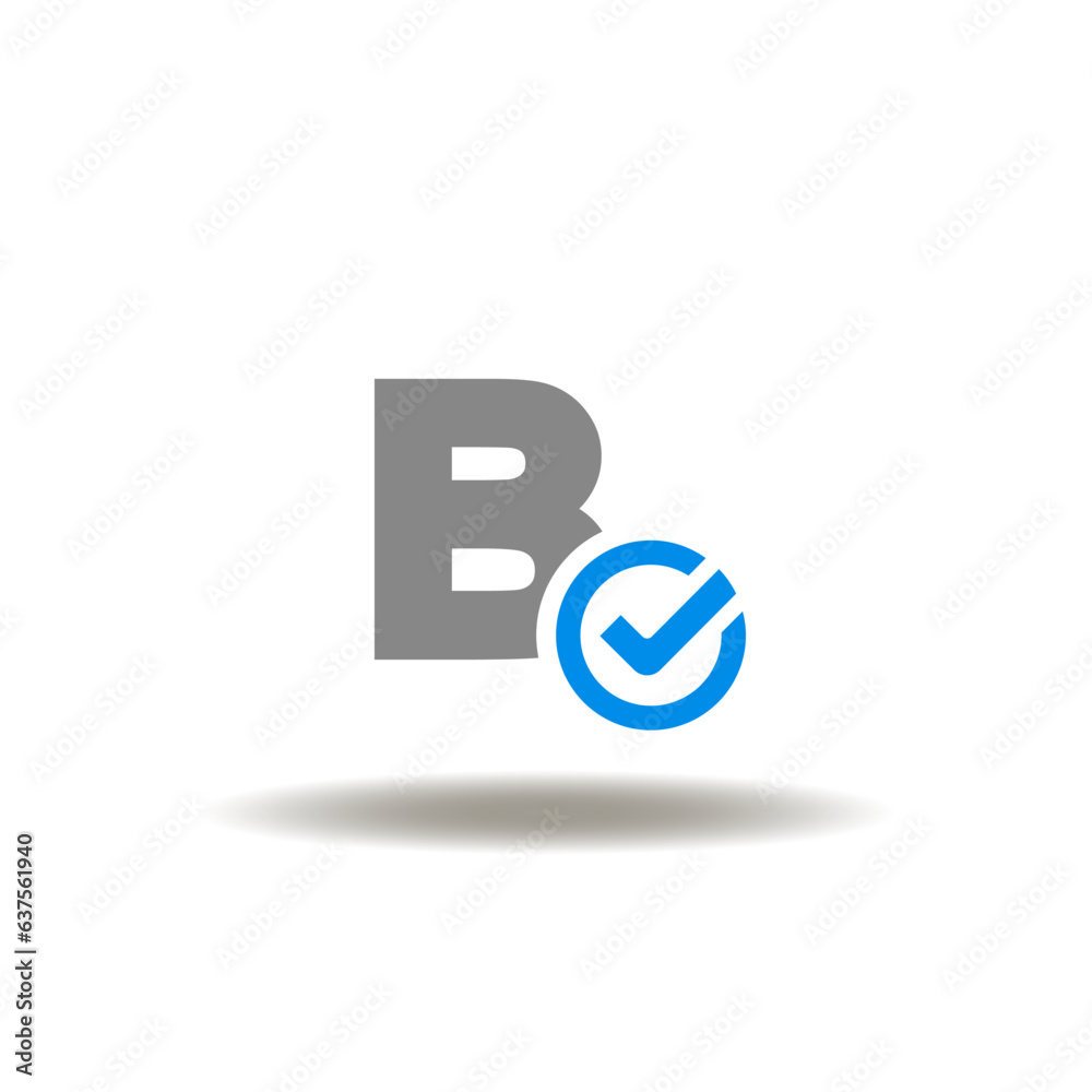 Vector illustration of b letter with check mark. Icon of education ...