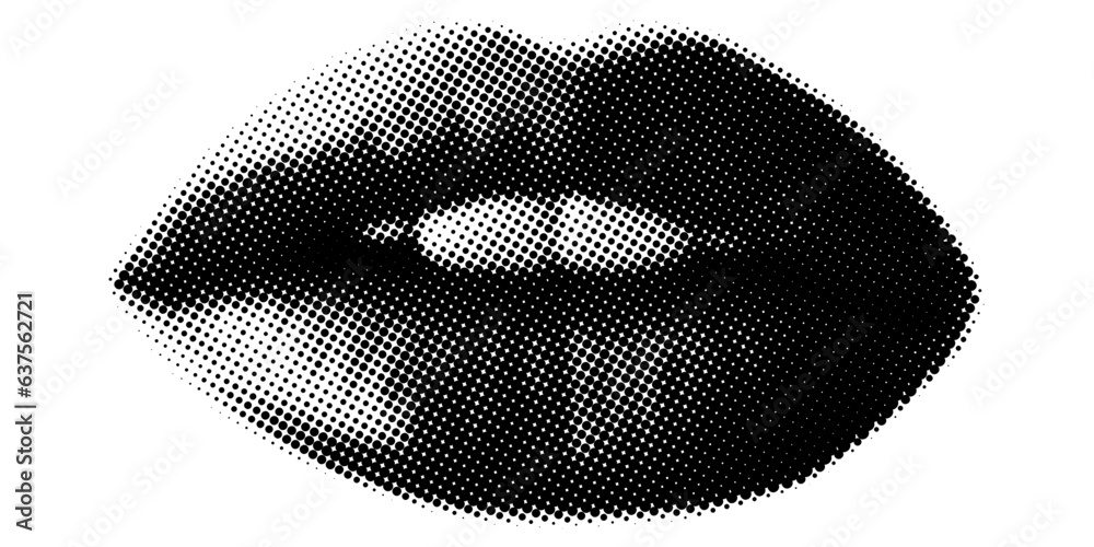 Women's lips in halftone texture. Trendy grunge style. Isolated collage ...