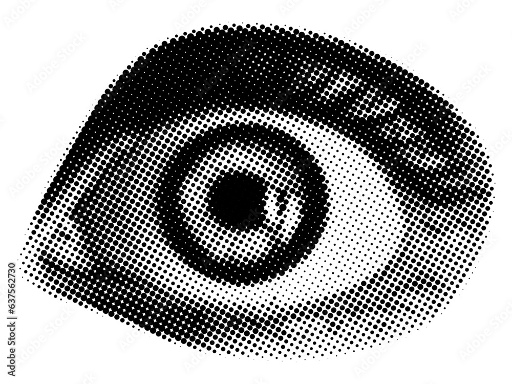 Open female eye in halftone texture. Trendy grunge style. Isolated ...