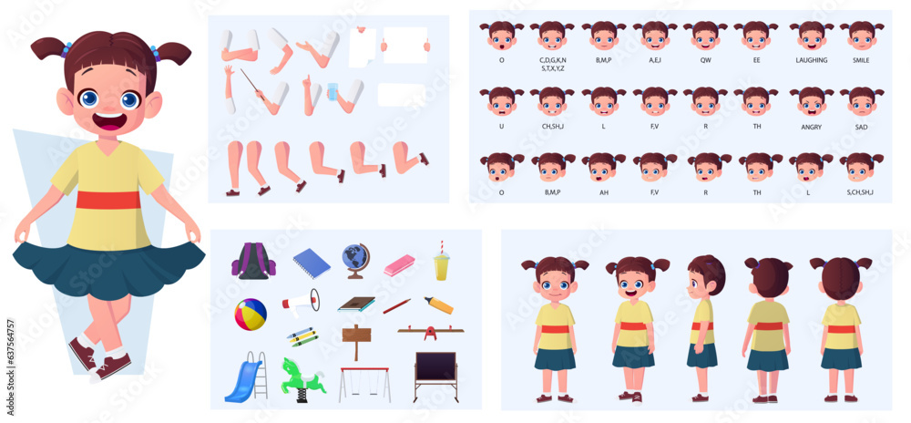 Little Girl Character Creation Pack with Turnaround View. Lip-sync ...