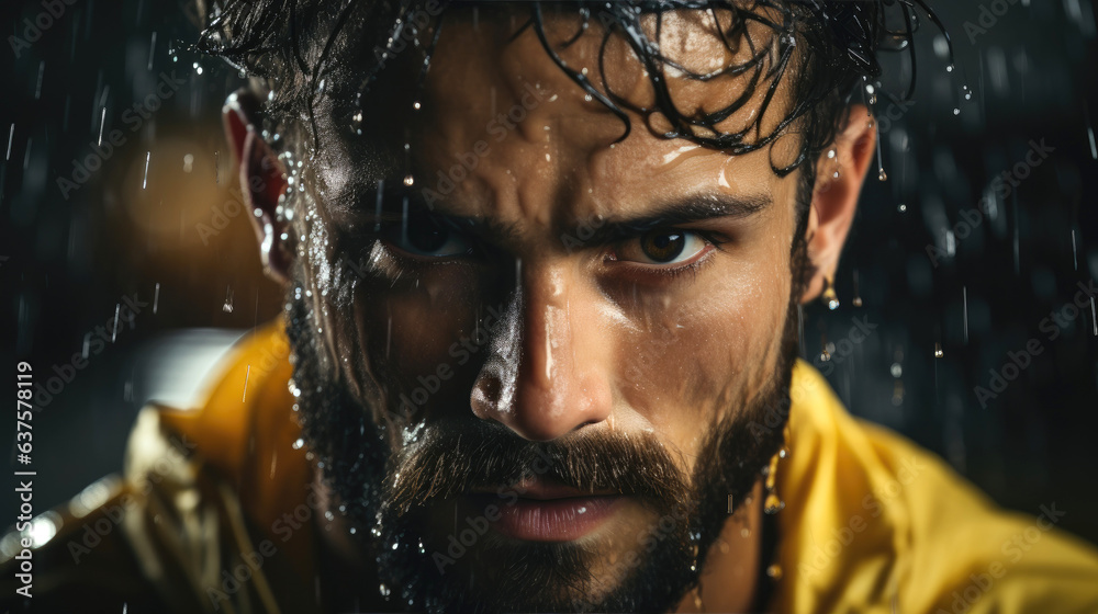 An extreme close up photo of a professional athlete with intense focus ...