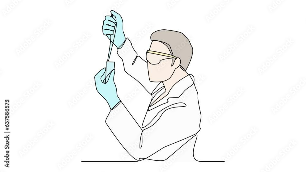 Animated self drawing of scientist do research in the laboratory with ...