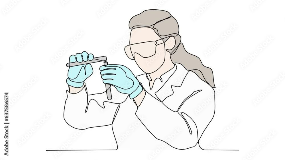 Animated self drawing of scientist do research in the laboratory with ...