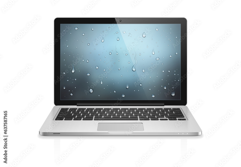 High detailed realistic vector illustration of modern laptop with water ...