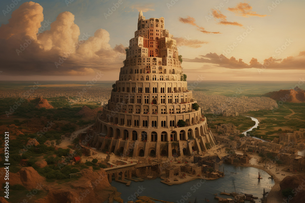 Tower of Babel in Babylon, photorealistic depiction of the mythological ...