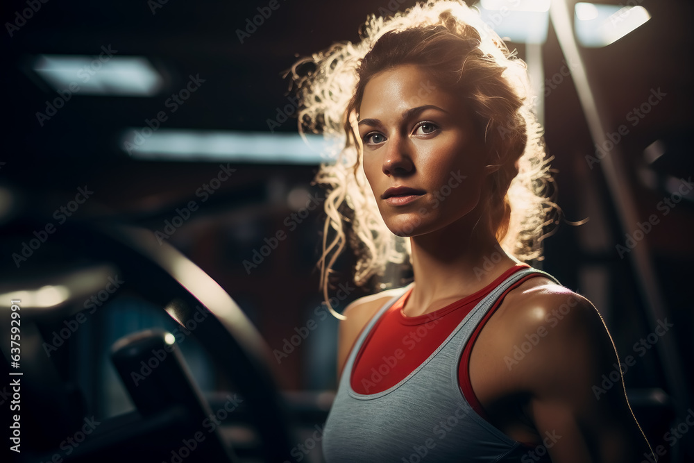 Beautiful gymnastic young woman at the gym, lit by sunlight, a young ...