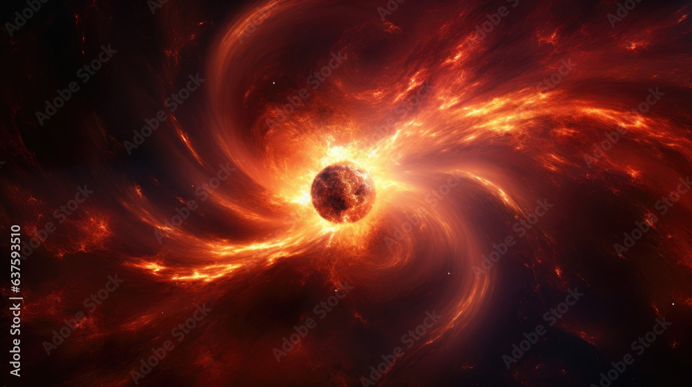 An intense and powerful a star being born at the center of a fiery red ...