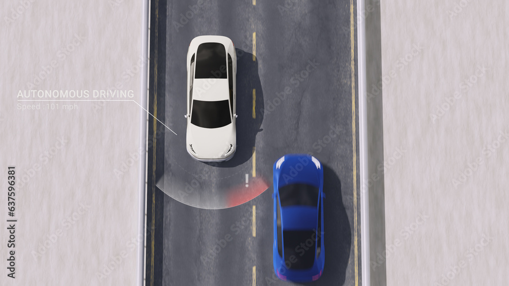 Autonomous car on highway road with radar scan, futuristic self driving ...