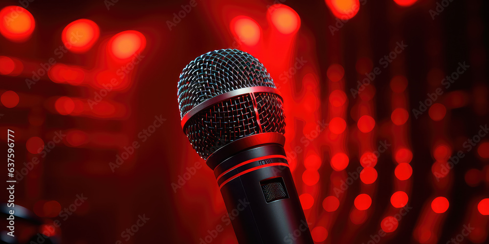 Microphone, close up shot, neon blue color palette. Microphone on ...
