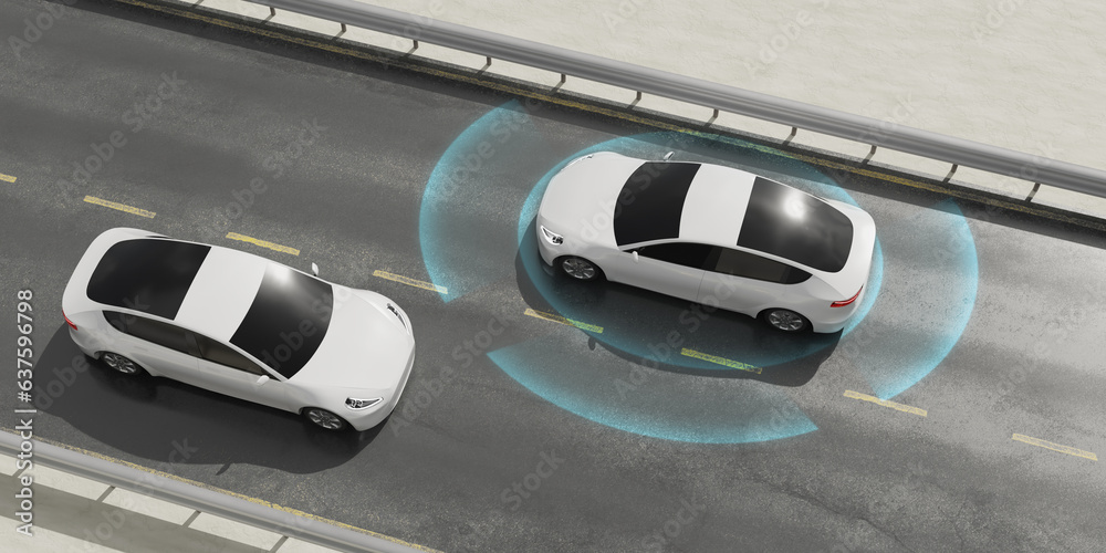 Autonomous car on highway road with radar scan, futuristic self driving ...