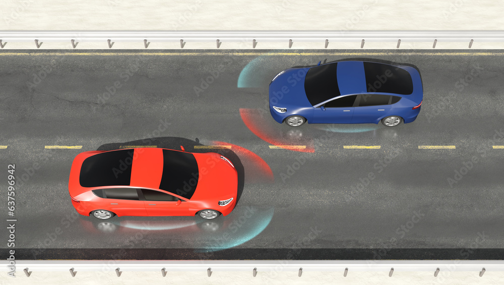 Autonomous car on highway road with radar scan, futuristic self driving ...