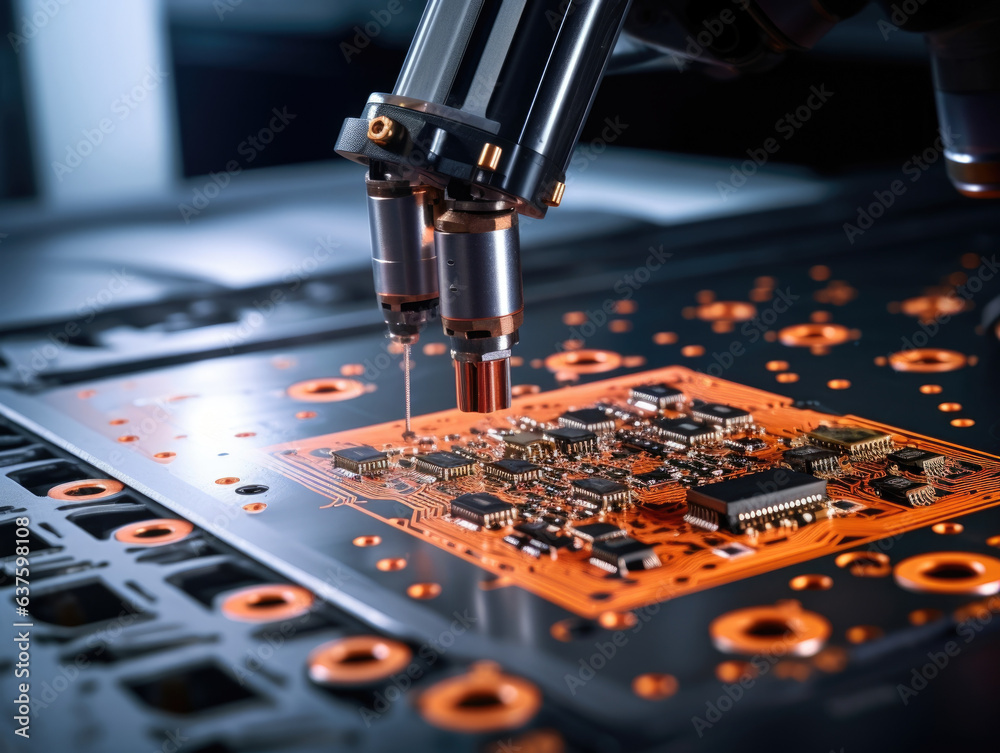 An industrial robotic arm moving components to specific locations on a ...
