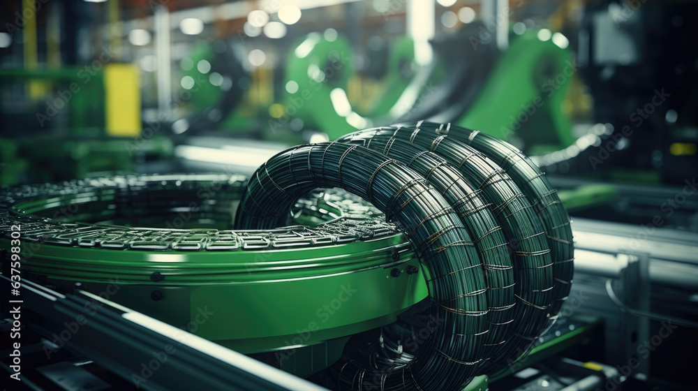 An image of a robot winding steel wire around a tire casing This image ...