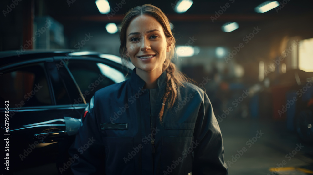 This Auto Technician stands proud at the entrance of the car garage her ...