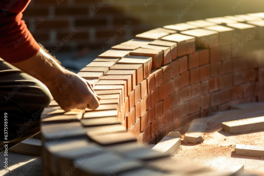 Sweat glistening in the sun a Mason diligently and skillfully fits ...