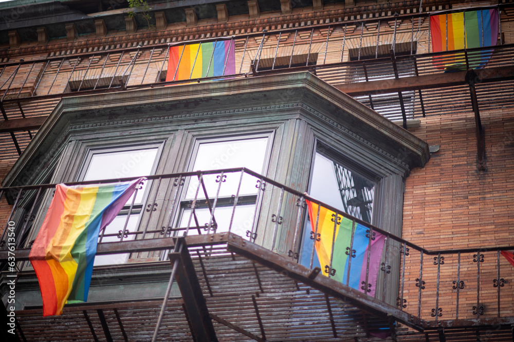 Pride flags on a building Stock Photo | Adobe Stock