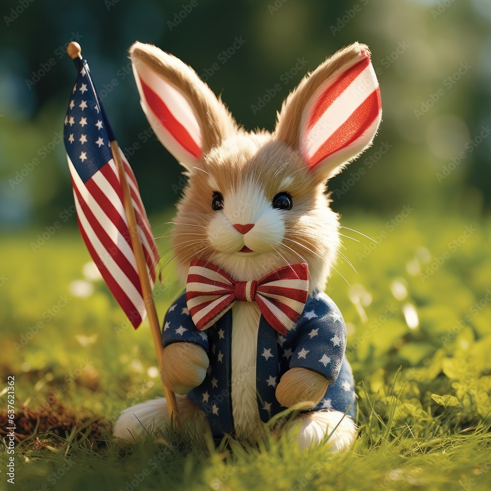 Foto de cute rabbit in clothes, with the American flag, with a bow tie ...