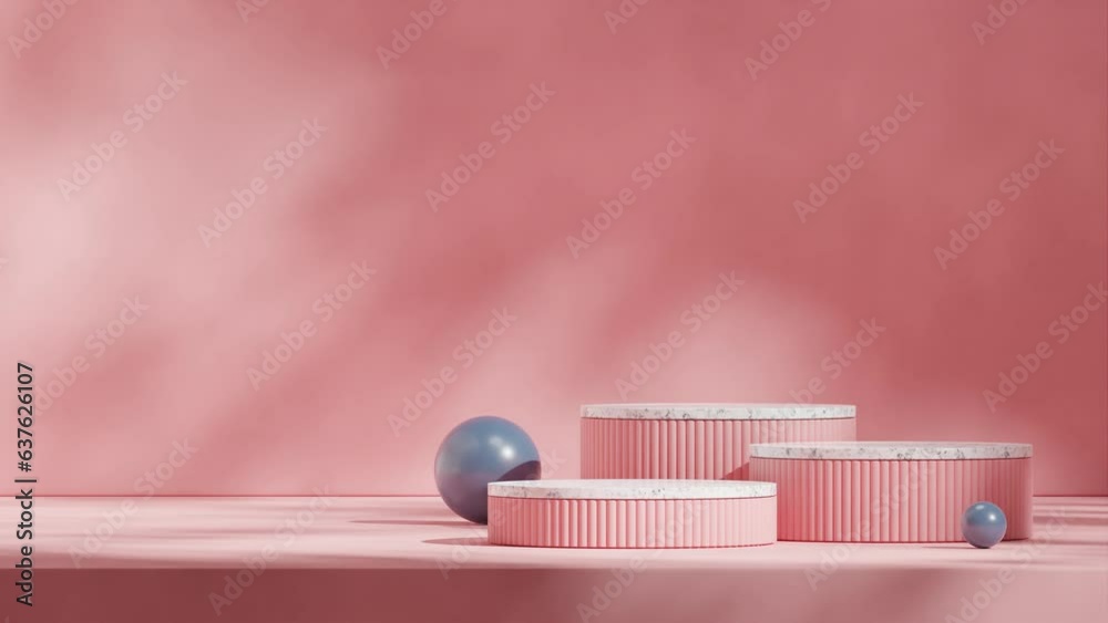 seamless loop shadow animation with blue ball and pink wall, 3d render ...