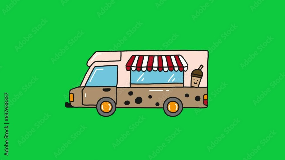 Cartoon Boba Drink Truck Car Animation Start Engine Running Wheel ...