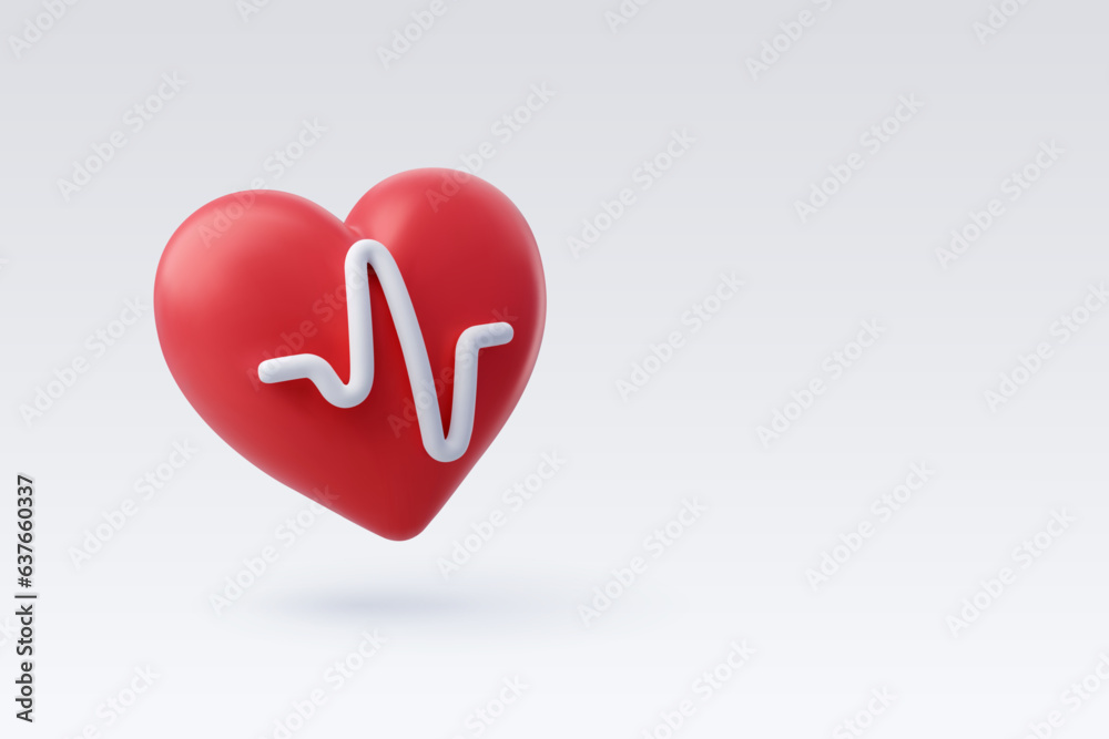 3d Vector Red heart with White pulse line, Heart pulse, Healthy ...