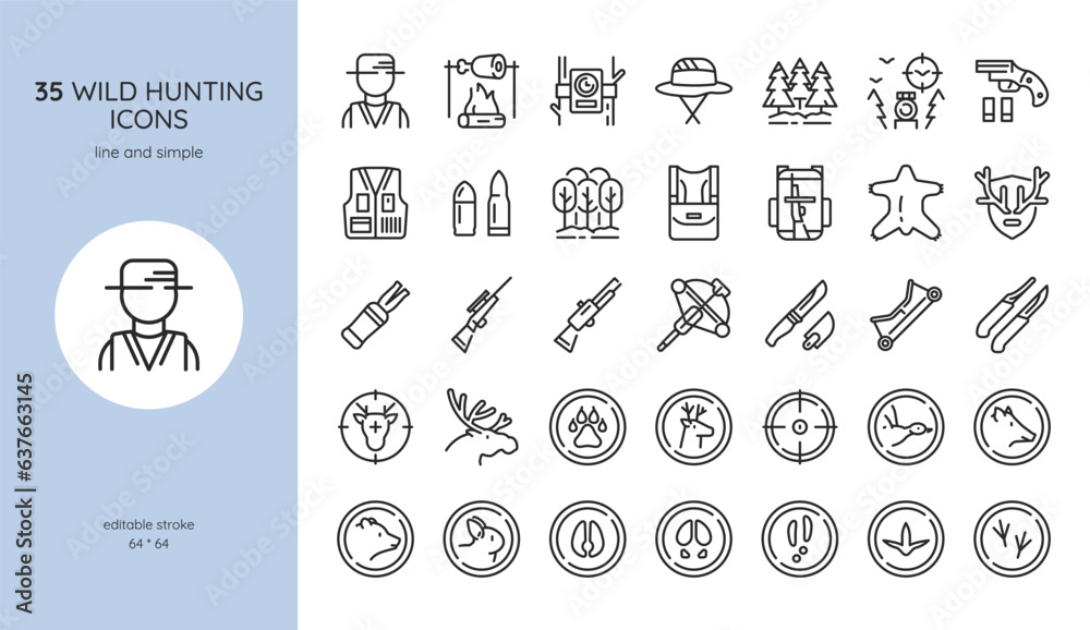 Wildlife Hunting Icon Set. Seasonal Hunt Adventure, Rifles and ...